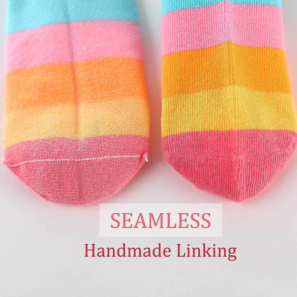 Marchare Girls Seamless Crew Cotton Socks Kids Casual Socks School Socks Rainbow Stripes Color A 5 Pack 6-8 Years