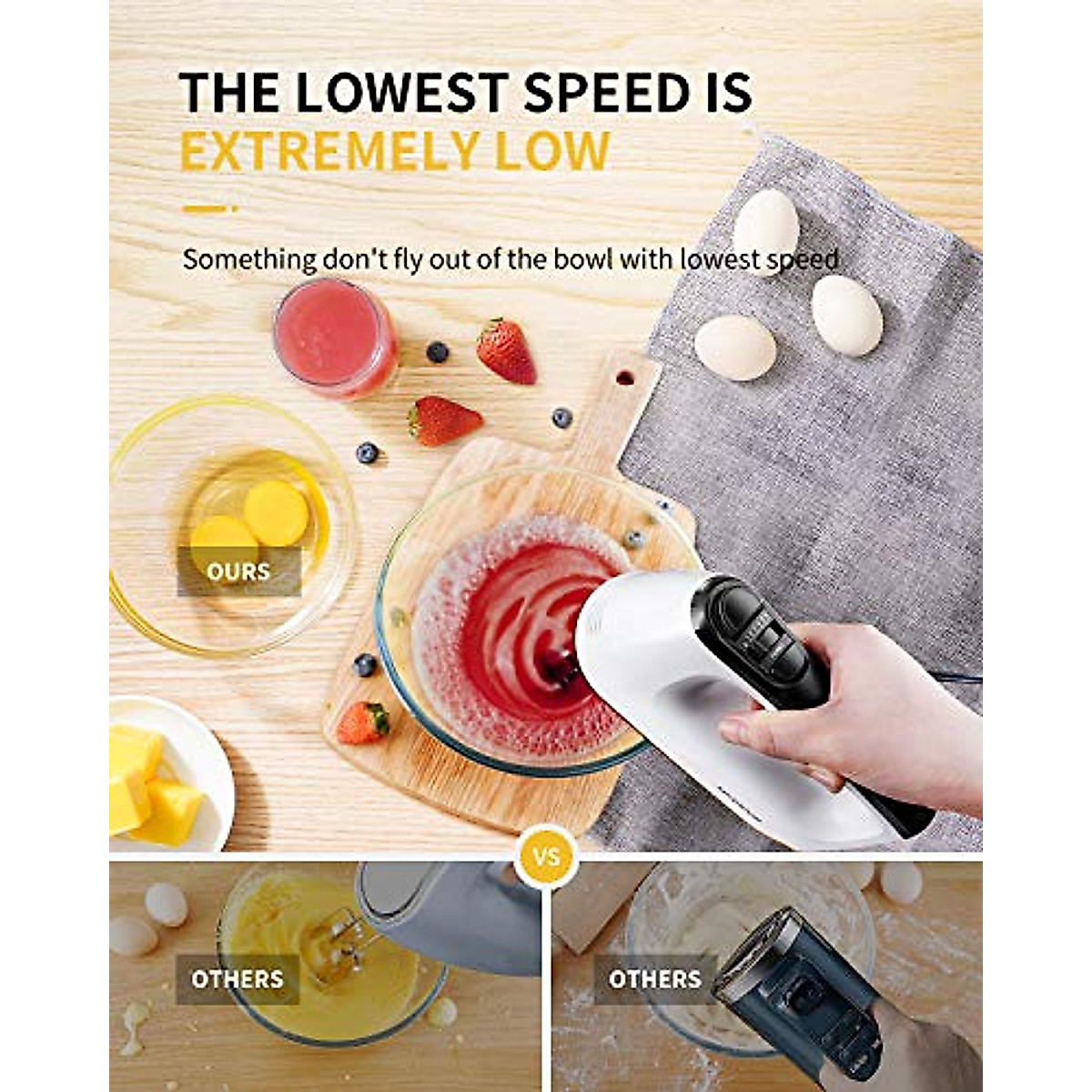 SHARDOR Hand Mixer Electric, 6 Speed & Turbo Handheld Mixer with 5 Stainless Steel Accessories, Electic Mixer for Whipping, Mixing Cookies, Brownie, Cakes, Dough Batters, Snap-On Storage Case, White