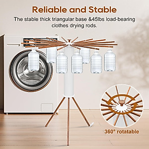 Bootuu Portable Teak Tripod Clothes Drying Rack, Foldable Space & Saving Design, Versatile Laundry Drying Rack, with 16 Waterproof Teak Wood Drying Rods, for Indoor and Outdoor Use for Halloween