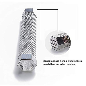 12" Stainless Steel Smoker Tube Smoker Box Hot or Cold Smoking Use Wood Pellets or Wood Chips for up to 5 hours of smoke flavor infusion
