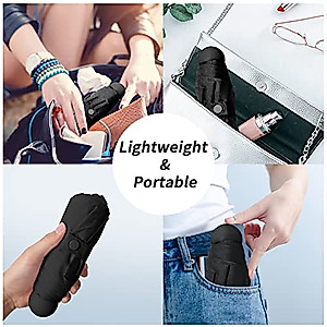 Kavoilauri Small Pocket Umbrella - Mini Folding Compact Umbrella with Case, Travel Umbrella for Rain,8 Ribs Lightweight Portable Umbrella for Girls and Women(Black)