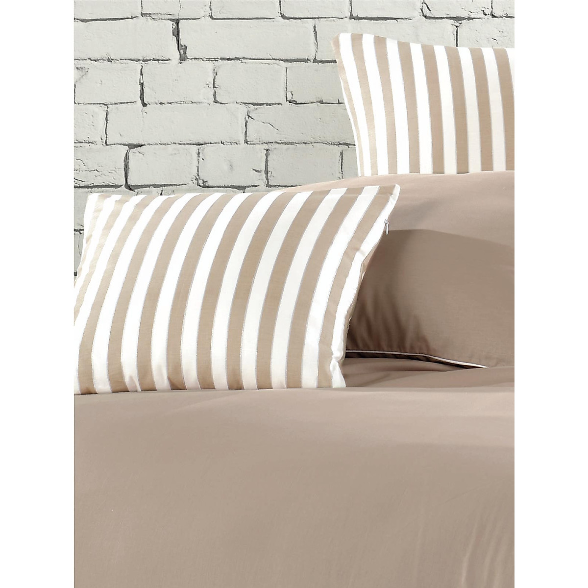 via bianco Plaist Duvet Cover King Size,3 Pieces Bedding Sets, 144 Thread Count 30/1 100% Cotton Duvet Cover with 2 Pillowcases Ultra Soft&Breathable Brown