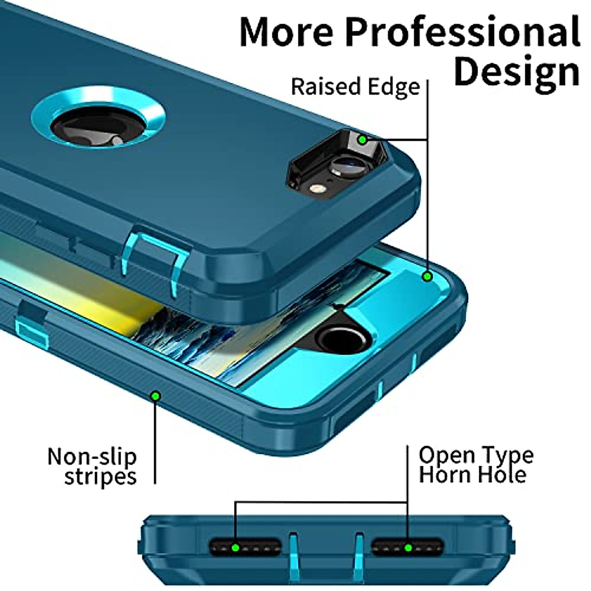 Mieziba for iPhone SE 2020 Case, [Built in Screen Protector] Heavy Duty Shockproof Dust [3 Layers] Full Body Protection Rugged Durable Cover Case for iPhone SE(2nd Gen 2020) 4.7",Turquoise