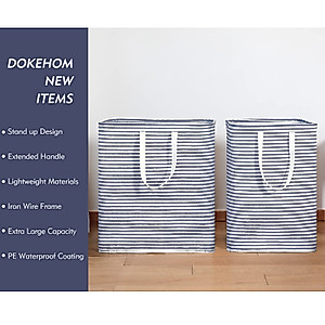 DOKEHOM 80L Freestanding Laundry Hamper with Handle, Collapsible Large Cotton Storage Basket for Clothes (Blue)