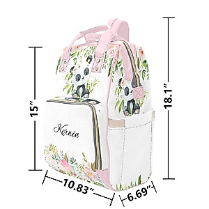 SunFancy Personalized Pink Flower Panda Bamboo Diaper Backpack with Name Text Large Capacity Custom Multi-Function Bag Unisex Travel Backpack for Mom Dad Boy Girl