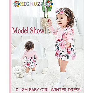 HIGHUZZA Baby Girl Clothes Newborn Dress Infant Romper Outfits Jumpsuit Clothing Suspender Headband Overall Skirt Set Winter Fall 0-3 Month Pink