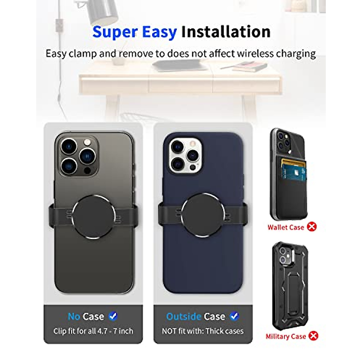 CHEEDAY Metal Phone Clamp for Magnetic Car Mount, [Clip & Remove at Anytime] Durable Metal Phone Clip for Most Magnet Phone Holder Compatible with iPhone 12 13 14 Pro Max, Samsung and More, Black