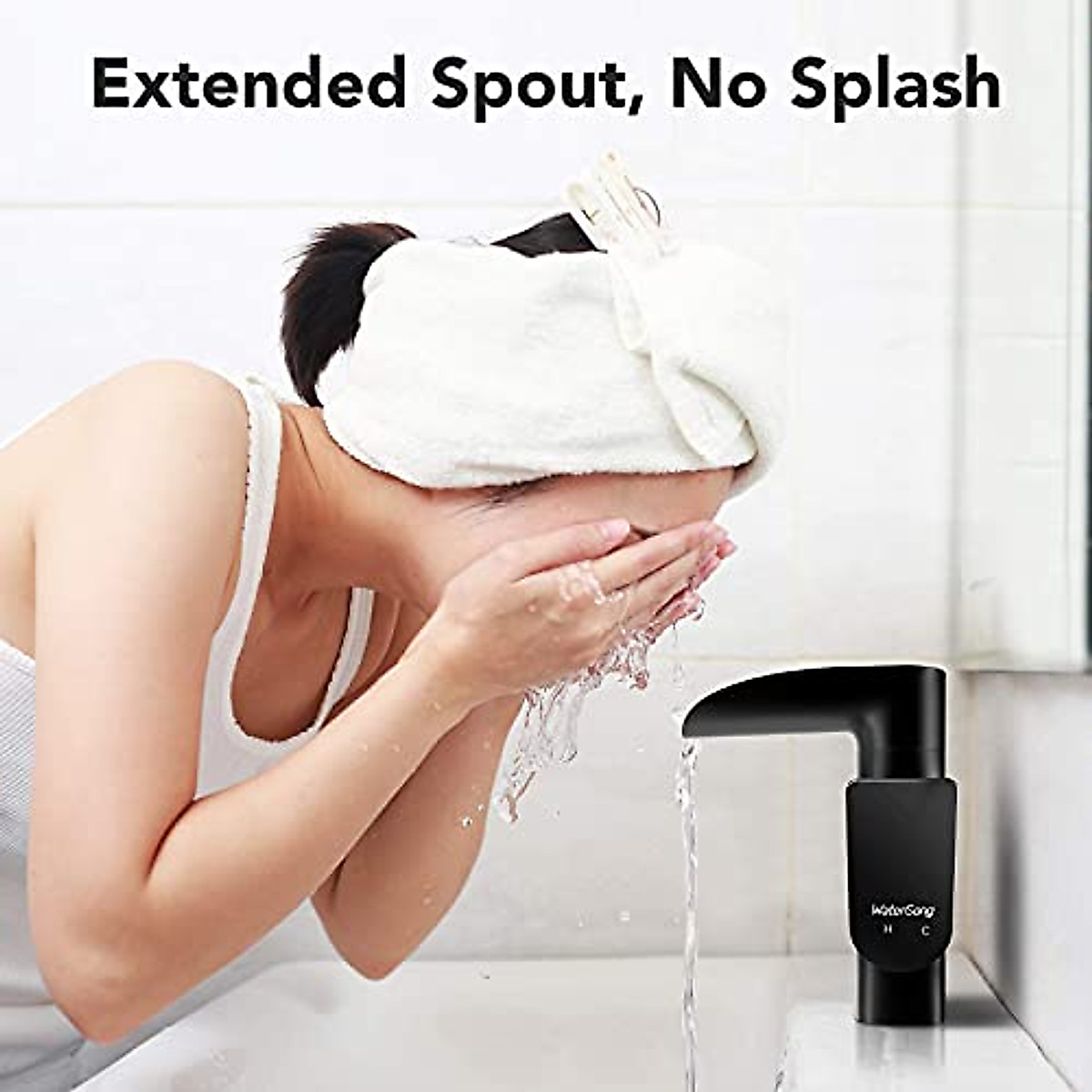 Waterfall Bathroom Faucet - WaterSong Matte Black Bathroom Faucet for Sink 360° Swivel Single Handle One Hole Vanity Faucet, Farmhouse RV Bathroom Vessel Basin Faucet Deck Mount, 100% Lead-Free