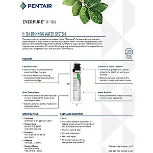 Pentair Everpure H-104 Quick-Change Filter Cartridge, EV961211, For Use in Everpure H-104 Drinking Water System, 1,000 Gallon Capacity, 0.5 Micron