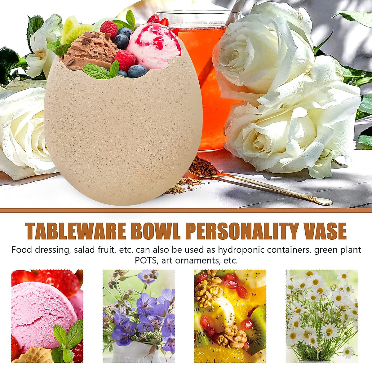 Angoily Dessert Bowl Salad Bowl Dinosaur Egg Shape Bowl Ceramic Ice Cream Bowls Decorative Pudding Cup Cute Eating Bowl Small Snack Bowls Flower Vase Pencil Holder Khaki 1