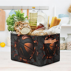 SinSenMa Basketball Black Cube Storage Basket Boy Toys Gifts Empty Basket,Collapsible Shelf Organizer Bins with Handles,Canvas Cloth Fabric Storage Basket,Books Kids Toys Bin Boxes,Closet Decorate