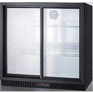 Summit SCR700B 36"" Freestanding Beverage Center with 7.4 cu. ft. Capacity 4 Adjustable Wire Shelves Lock Adjustable Thermostat and Automatic Defrost in Black