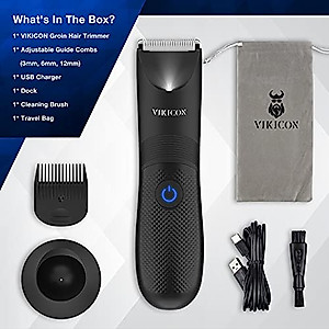 Electric Body Trimmer and Shaver for Men, VIKICON Body Groomer for Groin&Ball w/Light, Pubic Hair Trimmer Replaceable Ceramic Blade IPX7 Waterproof Wet/Dry, Lightweight Male Razor USB Type-C Charging