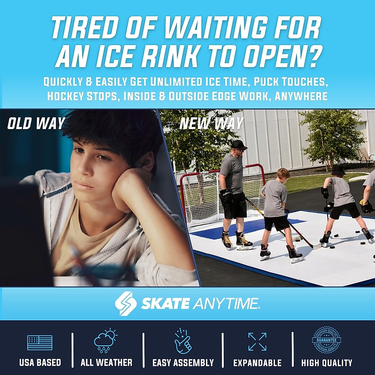 Skate Anytime - Synthetic Ice for Hockey - Skateable Artificial Ice Tiles - Backyard Ice Rink - Expandable (Skateable Synthetic Ice for Hockey Training, Deluxe Starter Kit (20 Panels) 60 sq ft)
