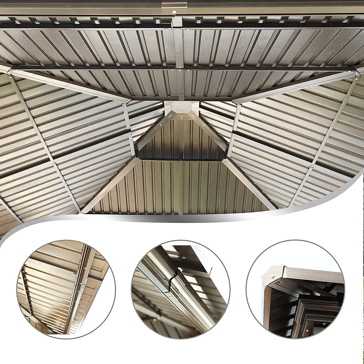 Aoodor 12 x 12 ft. Aluminum Frame Hardtop Roof Gazebo, Outdoor Patio 2-Tier Metal Roof Gazebo with Mosquito Netting and Curtains, Suitable for Patios, Garden and Backyard - Black