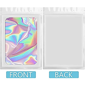 100 Pieces Smell Proof Bags Holographic Piecesaging Bags Storage Bag with Clear Window for Food Storage (White Color, 3x4.7 Inch)