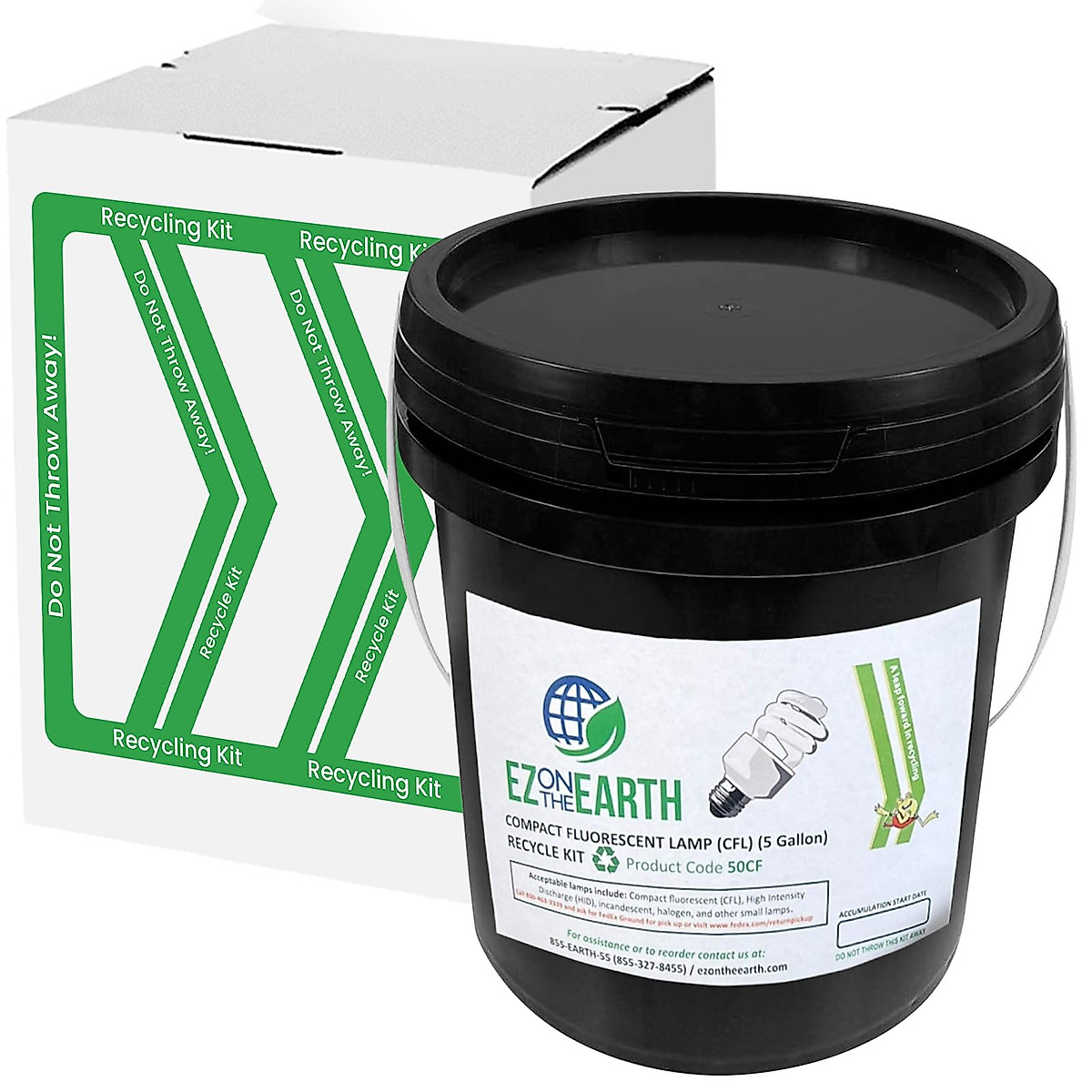EZ on the Earth - Recycling Container for Compact Fluorescent Lamps – 5 Gallons Recycling Kit for Mini Spiral Light Bulbs (Recycling Bin for 45 – 90 Units) (Model – 50CF)