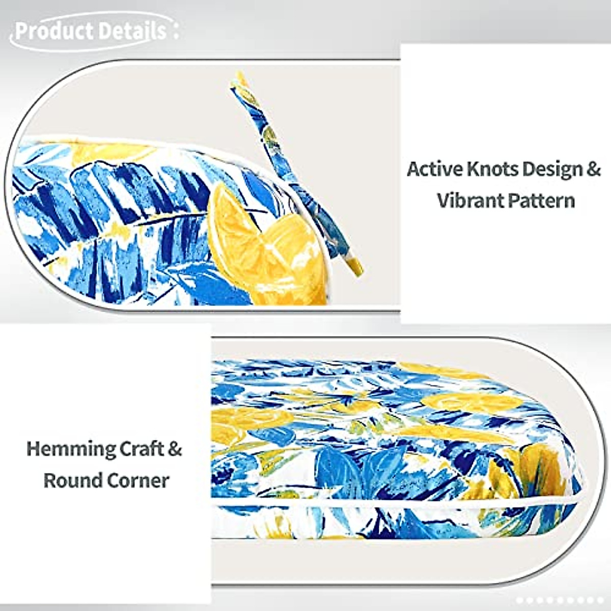 TWLEAR Indoor/Outdoor Chair Cushions 16x17 inch, Patio Chair Pads with Ties, All Weather Seat Cushions for Patio Funiture Home Garden Chair Use, Set of 2, Lemon Blossom Blue