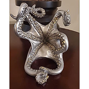 Octopus Wine Holder Figurine Countertop Bar Decor Octopus Sculpture Single Wine Holder (Sliver)