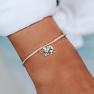 Pura Vida Gold Elephant Charity Wildlife Bracelet - 100% Waterproof, Adjustable Band - Coated Charm, Beige