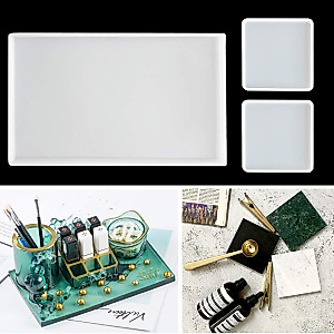 Large Silicone Resin Tray Molds,3PCS Agate Geode Coaster Resin Molds,Include Square Mold,Rectangle Mold,Silicone Mold for Making Coaster,Trays,Cup Mats,Home Decoration