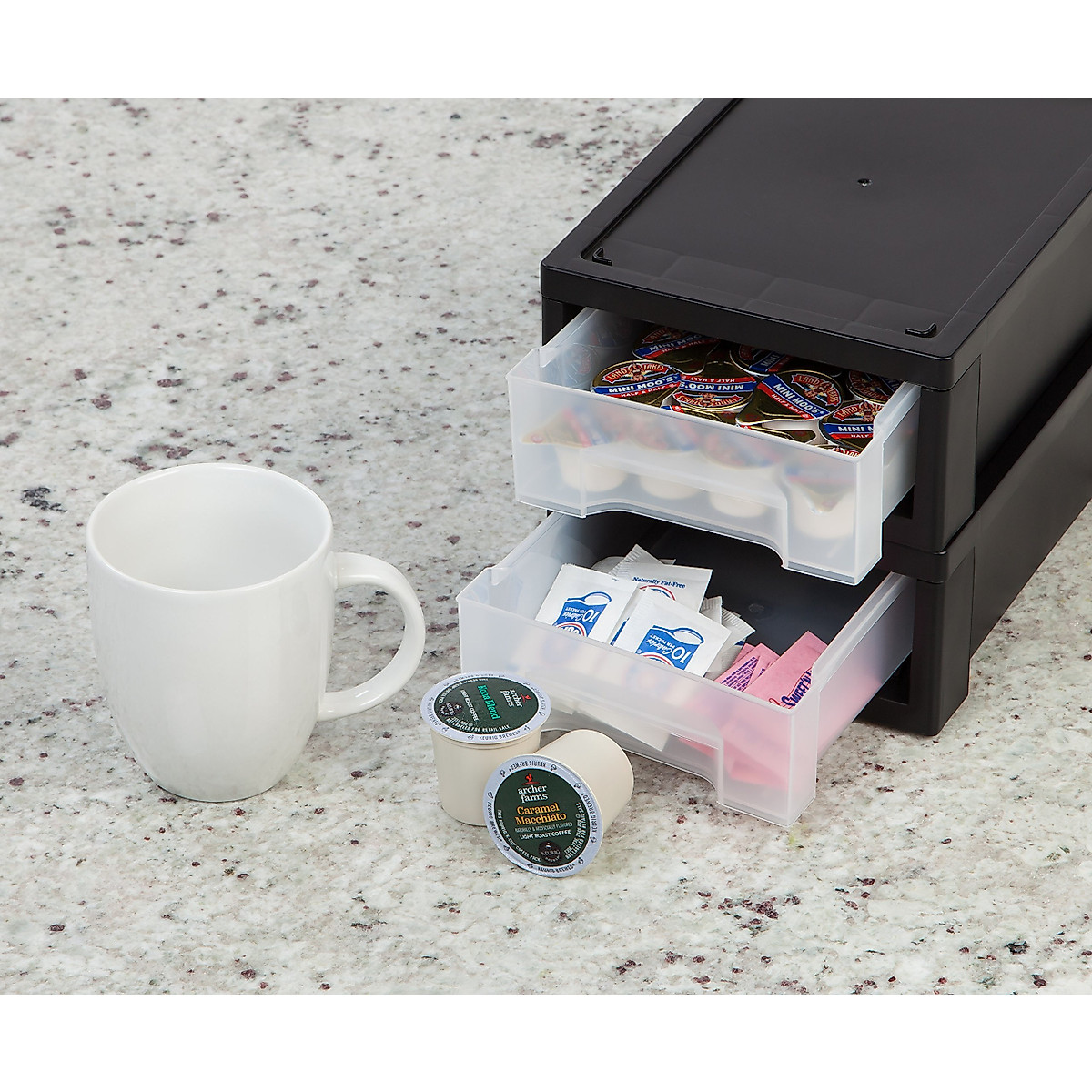 IRIS USA Small Desktop Stacking Drawer, 6-Pack, Sliding Plastic Drawer Storage Container for Stationery Art Craft Supplies Fabric Tools Kitchen Pantry Office and Garage Organization, Black