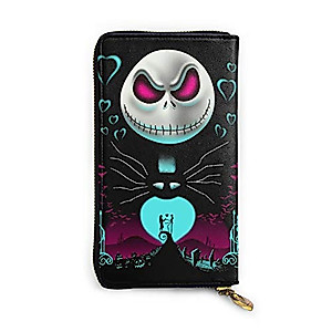 Nightmare Before Christmas RFID Blocking Money Organizers Genuine Leather Wallet Business Zip Wallet for Men,Women
