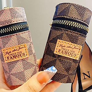 2Pcs Lipstick Organizer, Luxury Leather Lip Gloss Bag, Mini Lipstick Case with Keychain, Girls travel Lipgloss Makeup Storage Holder for Purse Perfume Fingernail Polish (Classic)