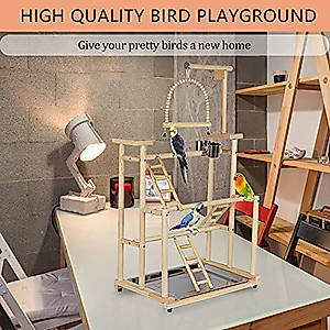 Edudif 3 Layers Wood Bird Playground Large Parrot Playstand Bird Perch Stand Bird Gym Playground Playpen for Cockatiel Parakeet Parrot (with Installation Notes)