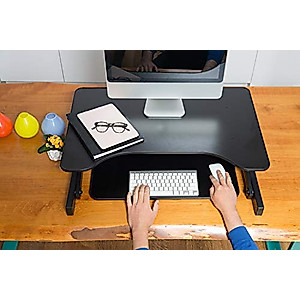 Rocelco 32" Height Adjustable Standing Desk Converter - Quick Sit Stand Up Dual Monitor Riser - Gas Spring Assist Tabletop Computer Workstation - Large Retractable Keyboard Tray - Black (R ADRB)