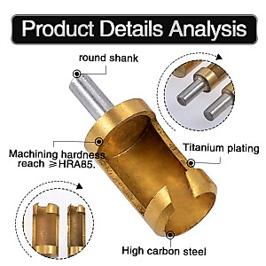 HOHXEN 4pcs Wood Plug Hole Titanium Coated Cutter Drill Bits Set 1/4" 3/8" 1/2" 5/8" Cutting Dowel Power Woodworking Cork Hole Saw Tool Round Wood Plug Tenon Drill Bit Set