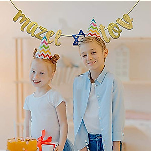 Mazel Tov Glitter Banner Sign,Bar Mitzvah, Jewish Decor,Bridal Shower,Engagement Party,Congratulations,Wedding Party Banner (Gold & Blue)
