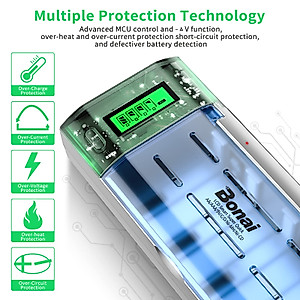 BONAI LCD Smart Battery Charger for C D AA AAA 9V NiMH NiCD Rechargeable Batteries with Refresh Function