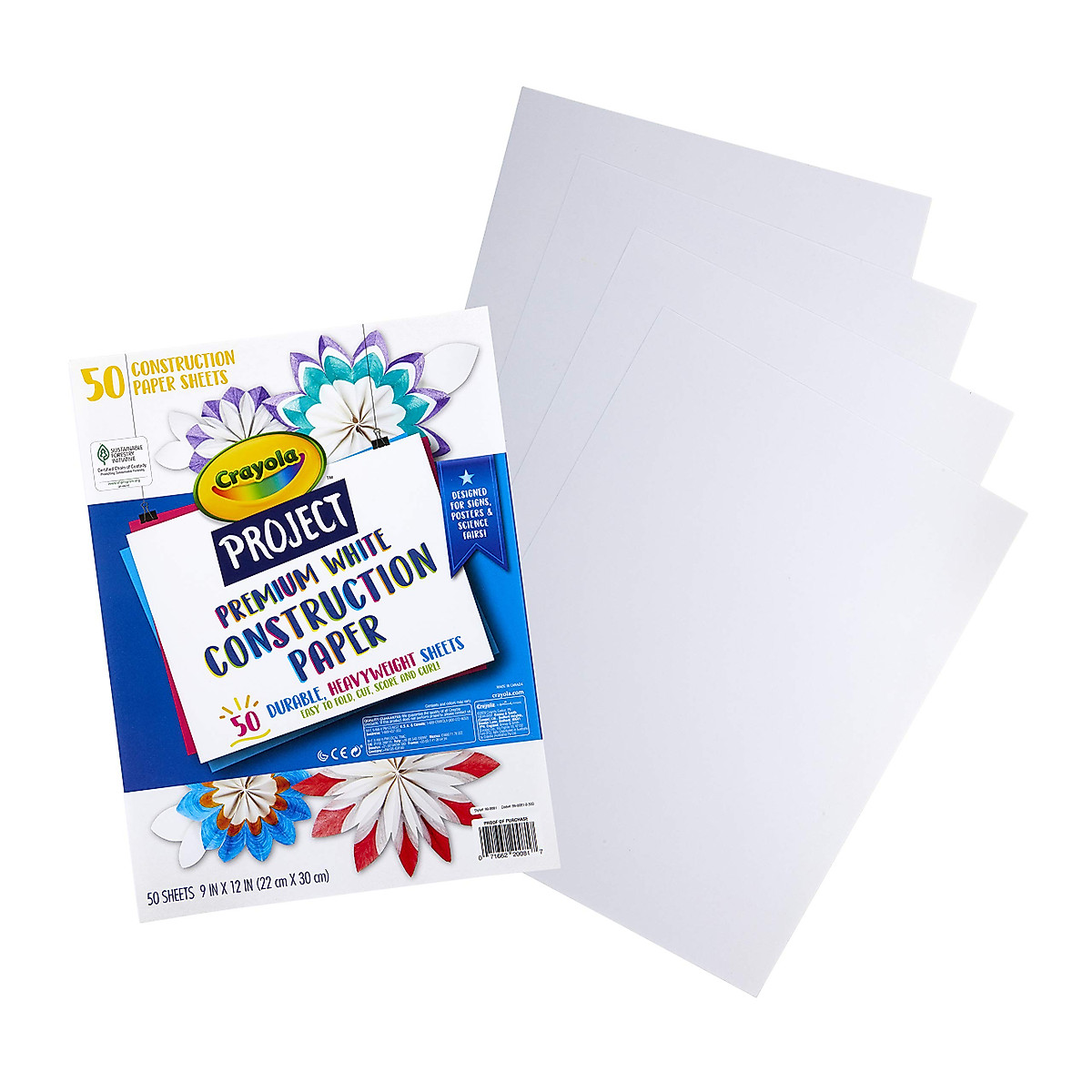 Crayola White Construction Paper, Premium Art Supplies, Standard Size, 50 Count, White (99-0081)