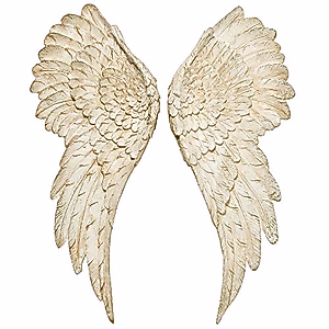 WHW Whole House Worlds Grand Tour Angel Wings, Vintage Style, Set of 2, Antique White, Artisinal Design, Hand Crafted, Bas Relief Sculptures, 21.75 Inches Tall