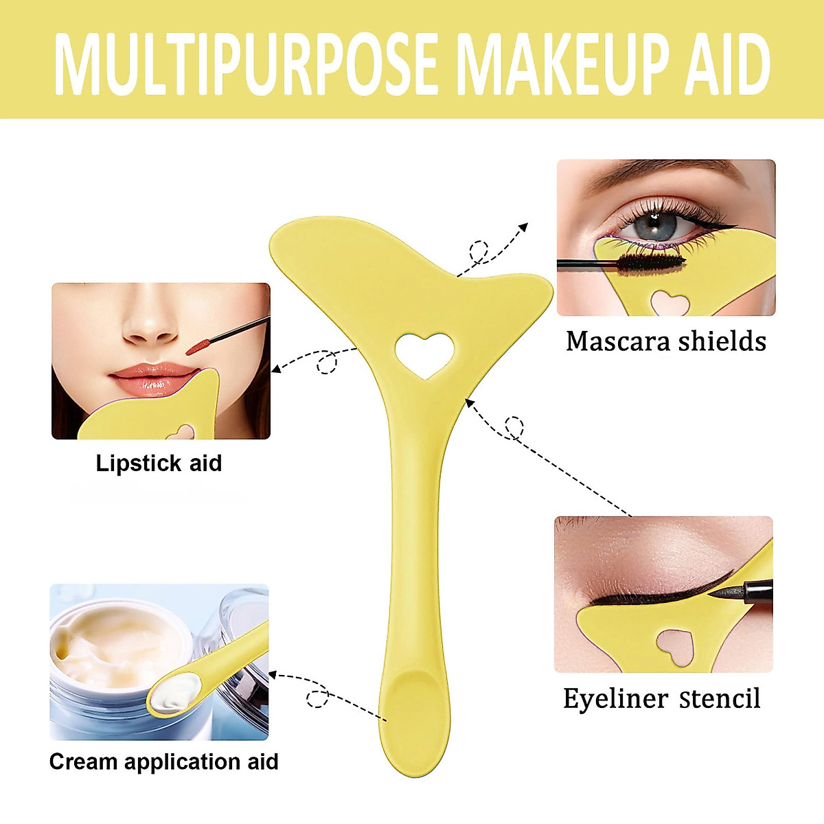 SUMEITANG Eyeliner Stencils 2Pcs Reusable Silicone Eyeliner Aid Mascara Shield Multifunctional Makeup Stencil for Beginners Eyeliner Eyelash Eyeshadow Lipstick Applicator Guide Tool Easy to Use-Yellow