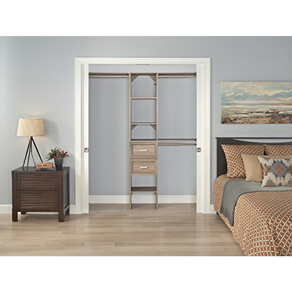 ClosetMaid SuiteSymphony Closet Organizer with Shelves and 2 Drawers, 16-Inch-Natural Gray