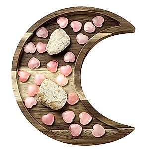 Cunhill Walnut Wood Crystal Tray Wooden Moon Organizer Vintage Style Moon Tray Crystal Dish Tray Moon Display Tray Decorative Trays for DIY Home Dessert Cupcake Biscuit Snack, 9.4 x 4.5 Inch (Wood)