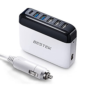 BESTEK Multi Ports USB Car Charger, Fast Charge 86W 9A Quick Charge 3.0 & USB-C PD Car Charger Adapter with Smart Identification for Cell Phones, Tablets and Other USB Devices