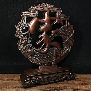 11" Tibetan Temple Collection Old Bronze Cinnabar mud Gold Home and Everything Gather Fortune Screen Ornament Exorcism Town House