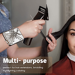 8 Pieces Hair Sectioning and Braiding Set - 6 Styling Clips, 2 Rat Tail Combs, Ring, and Magnetic Wristband Holder (Black)