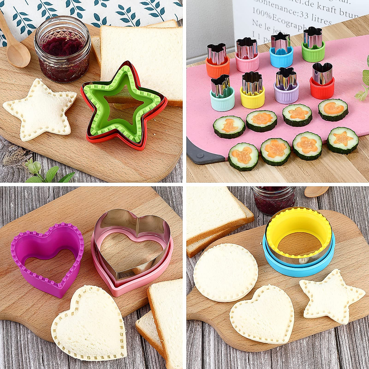 Sandwich Cutter and Sealer,Round Heart Star 3Pcs Shapes Sandwich Decruster Press Mold+8pcs Stainless Steel Mini Vegetable Cookie Cutters,Bread Sandwich Decruster Pancake Maker DIY for Kids Bento