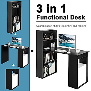 MJWDP Computer Desk Writing Workstation Office with 6 Tier Storage Shelves in Black Desk