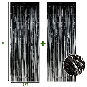 Twinkle Star 2 Pack Photo Booth Backdrop Foil Curtain Tinsel Backdrop Environmental Background for Halloween Party, Birthday, Wedding, Graduation, Christmas Decorations (Black)