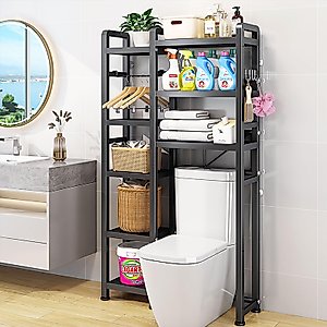 BVBOX Over The Toilet and Washer Storage Shelf, Bathroom Organizer with Adjustable PositionShelf, Bathroom Storage, Width-Adjustable Storage Rack for Restroom, Laundry