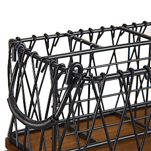 Giftburg Utensil and Flatware Caddy with Handles & Wood Base; Storage Basket Organizer; Plate, Silverware, Napkin Holder, Condiment Organizer