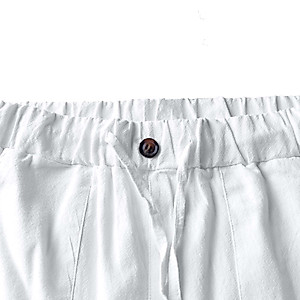 LVCBL Men's White Linen Pants Drawstring Pants Casual Beach Pants,White,XL