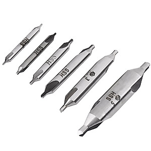 Center Drill Set, 6pcs 1/1.5/2/2.5/3/5mm 60 Degree High Speed Steel Centering Drill Bit Set, Countersink Lathe Center Drill Bits