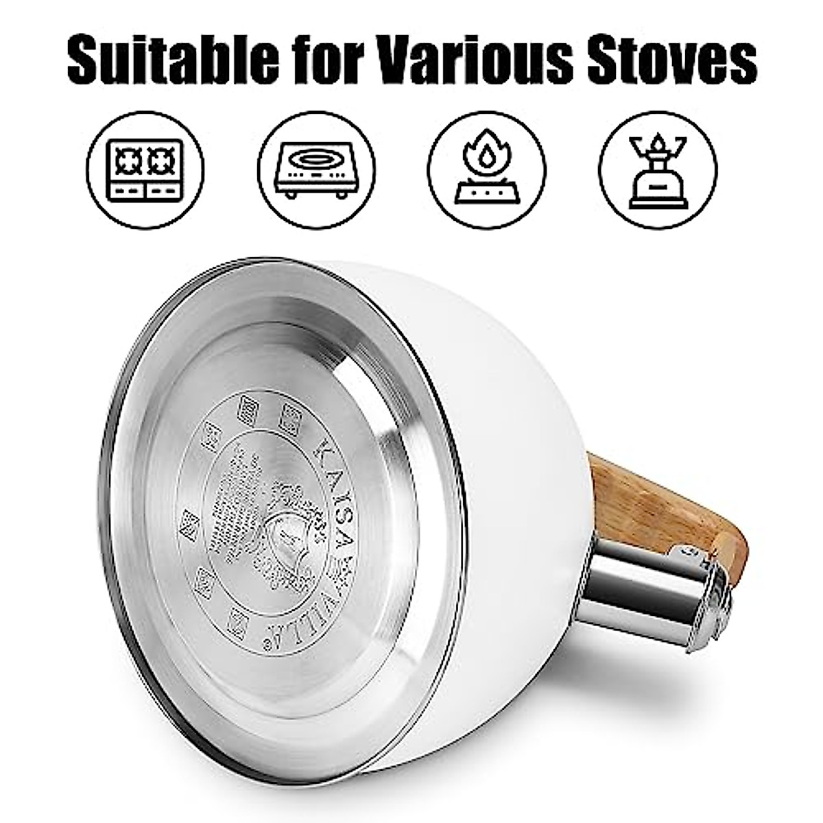 Tea Kettle, Beyoung 2.5 Liter Whistling Tea Kettle, Tea Pots for Stove Top Food Grade Stainless Steel with Wood Pattern Handle, Universal Base Suitable for Tea, Coffee, Milk