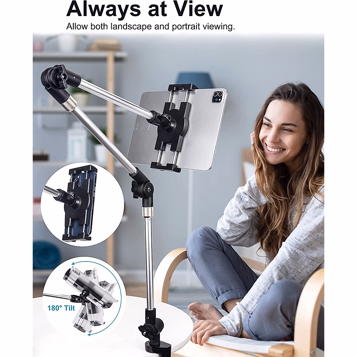 Aozcu Flexible Tablet Stand Holder for Bed, 35in Aluminum Long Arm iPad Camera Mount for Desk, 360° Rotation Webcam Stand with 1/4 Screw for iPad Pro 11 Air Mini, Switch, iPhone, More 4-12.9" Devices